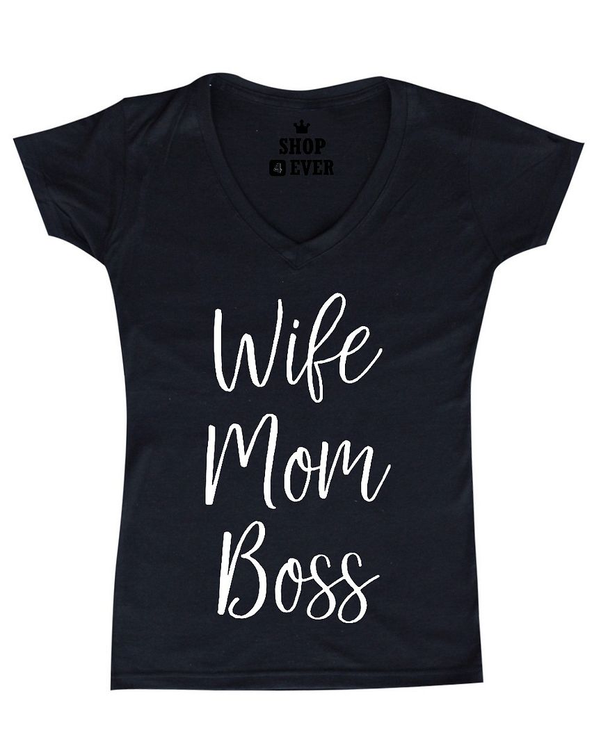Wife Mom Boss Love Cute Womens V Neck T Shirt Sayings Mom Dad Tee Ebay